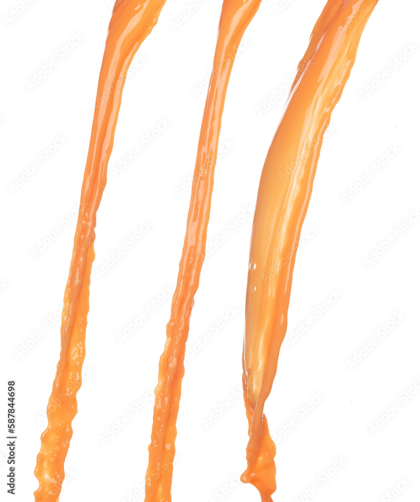 Orange Juice pouring down in Shape form line. Orange juicy fluttering ...