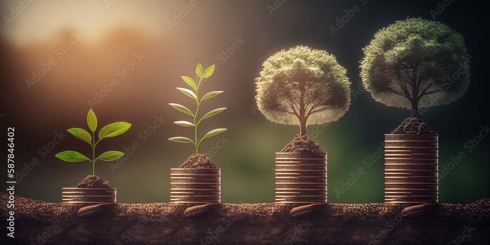 Stock market investment A rising financial market represented by four ...