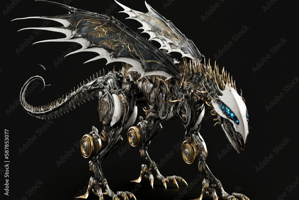 Steel dragon with fantasy sci-fi and steampunk design model, featuring ...