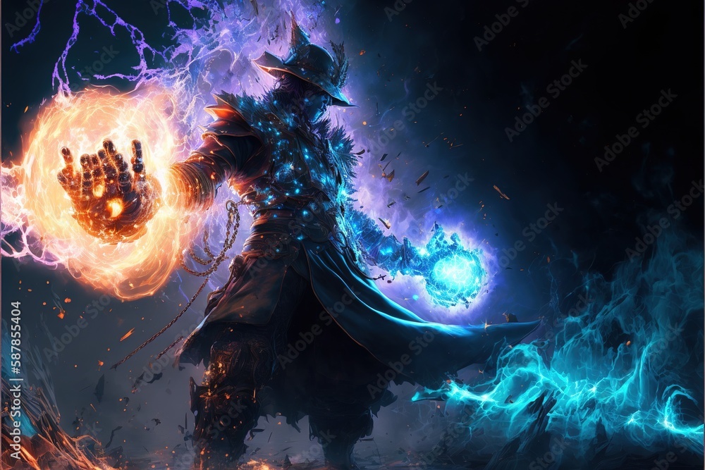 Battlemage in fantasy setting, powerful spell casting by sorcerer ...