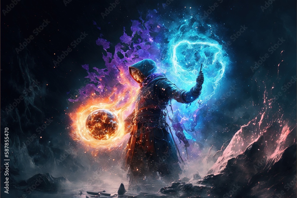 Battlemage in fantasy setting, powerful spell casting by sorcerer ...