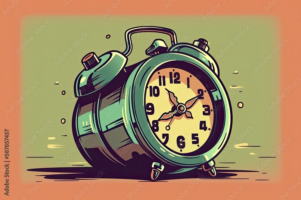 cartoon alarm clock lying on the floor, looking sad and broken ...