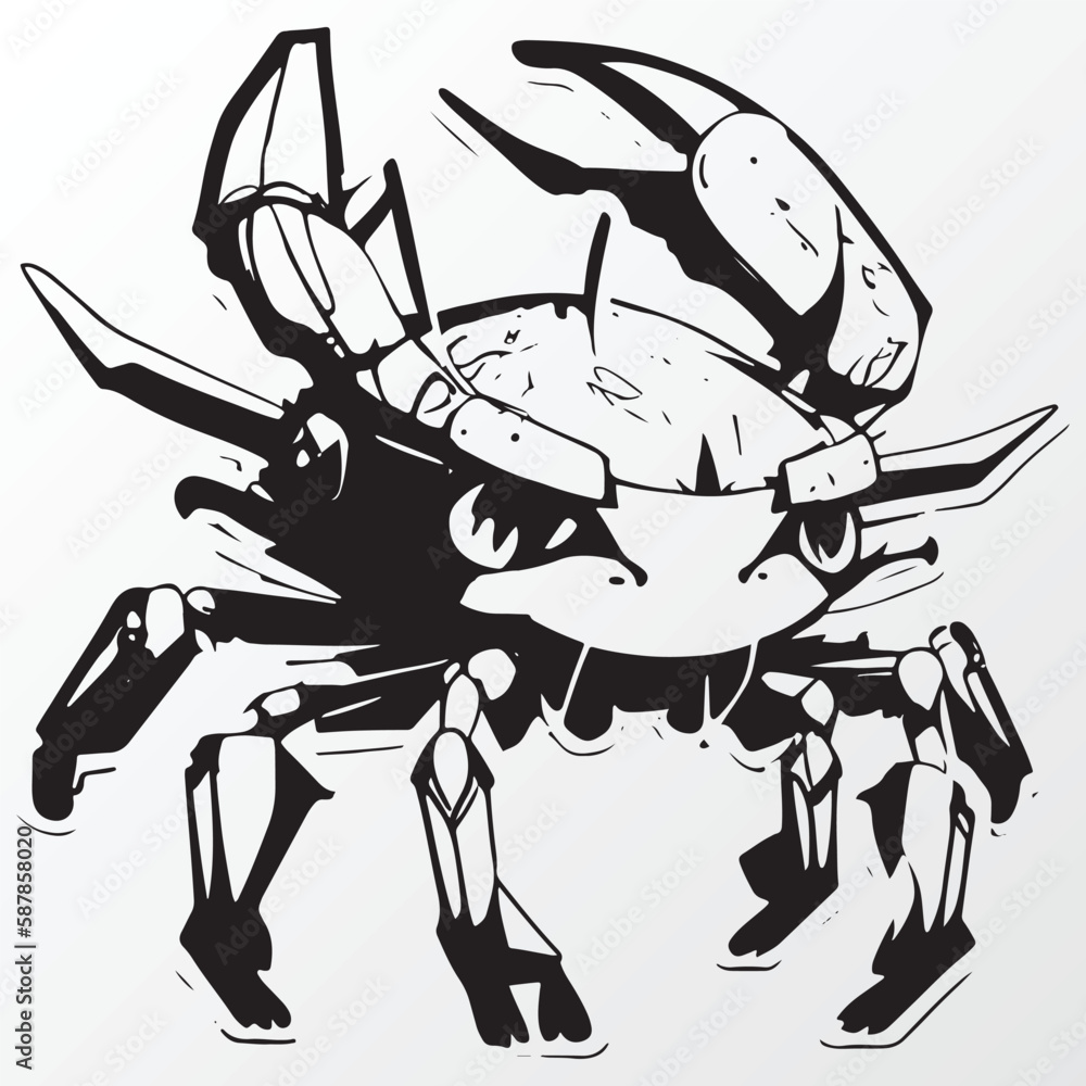 Cartoon crab robot character sketch in anime style Stock Vector | Adobe ...