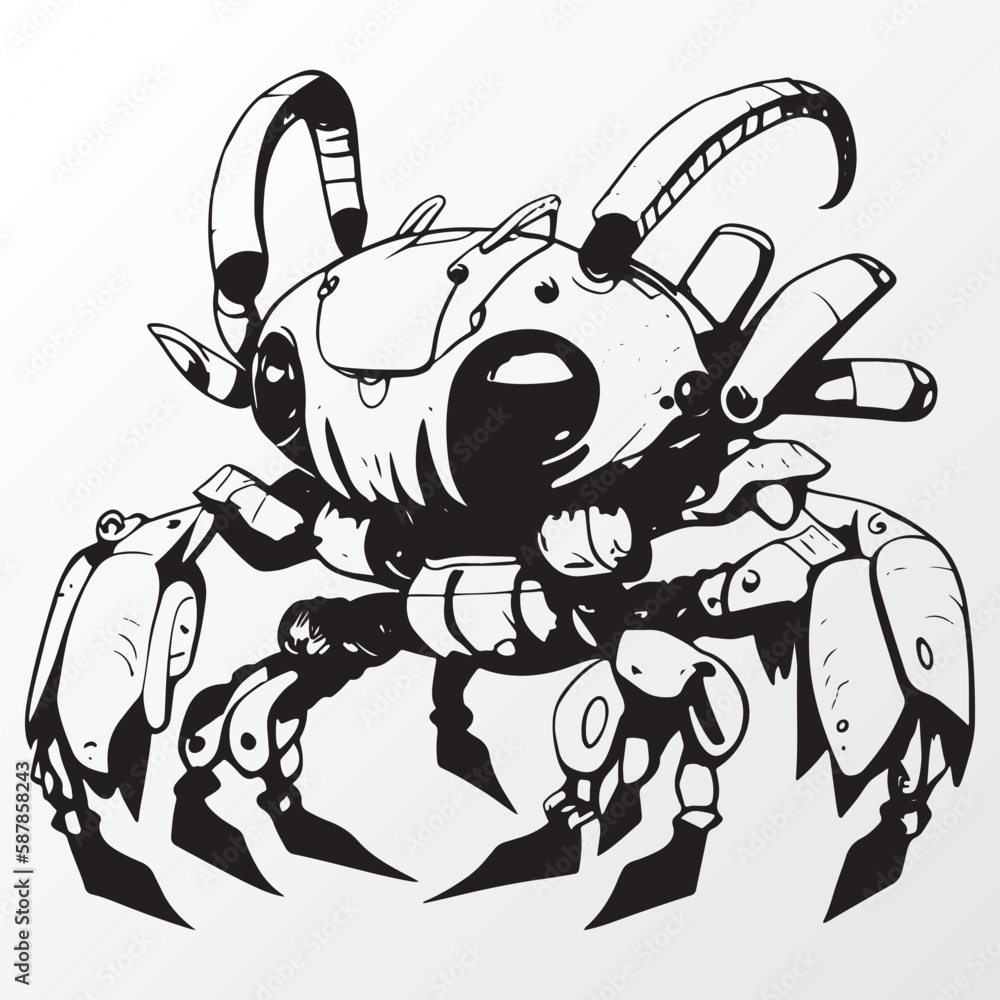 Cartoon crab robot character sketch in anime style เวกเตอร์สต็อก ...