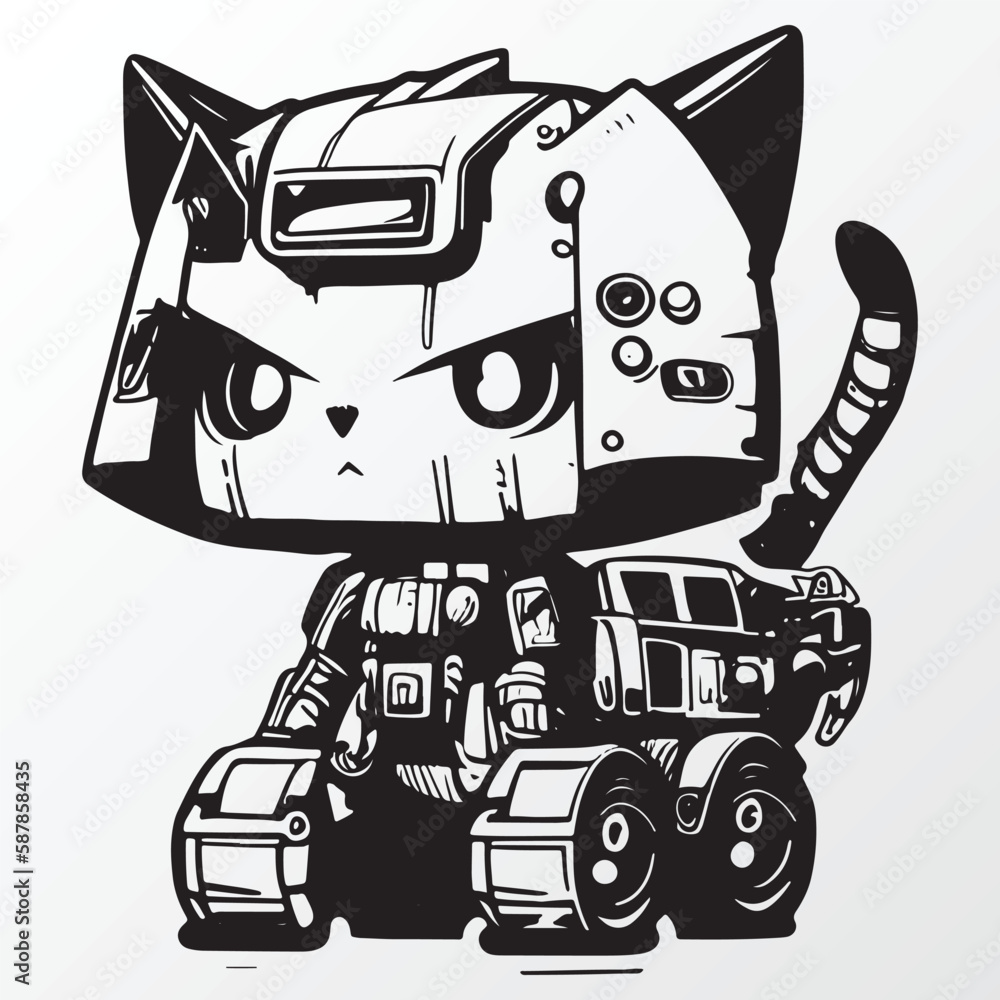 Cartoon kitten robot character sketch in anime style Stock Vector ...