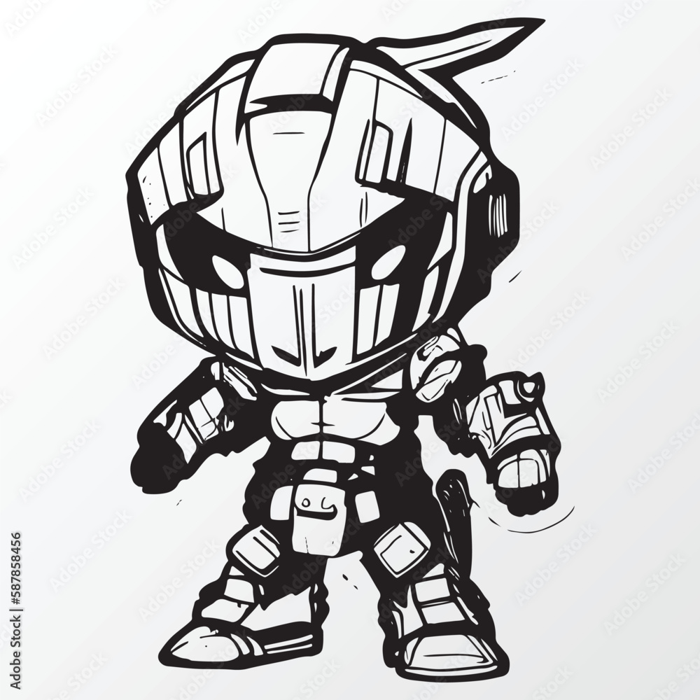 Cartoon ninja robot character sketch in anime style Stock Vector ...