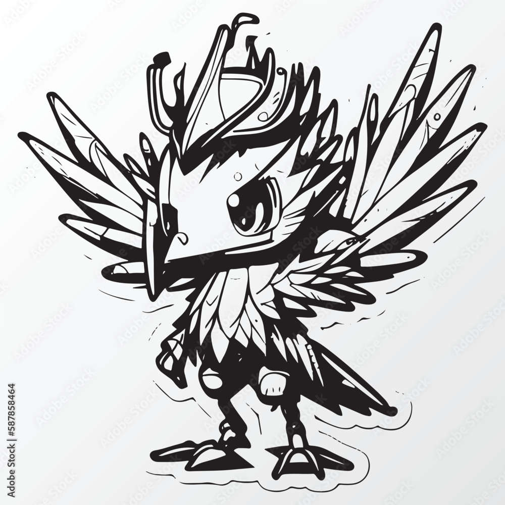 Cartoon phoenix robot character sketch in anime style Stock Vector ...