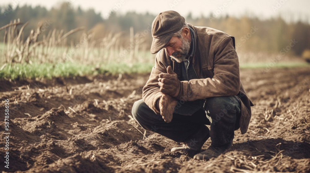 Farmer suffering from depression dealing with stress and anxiety caused ...