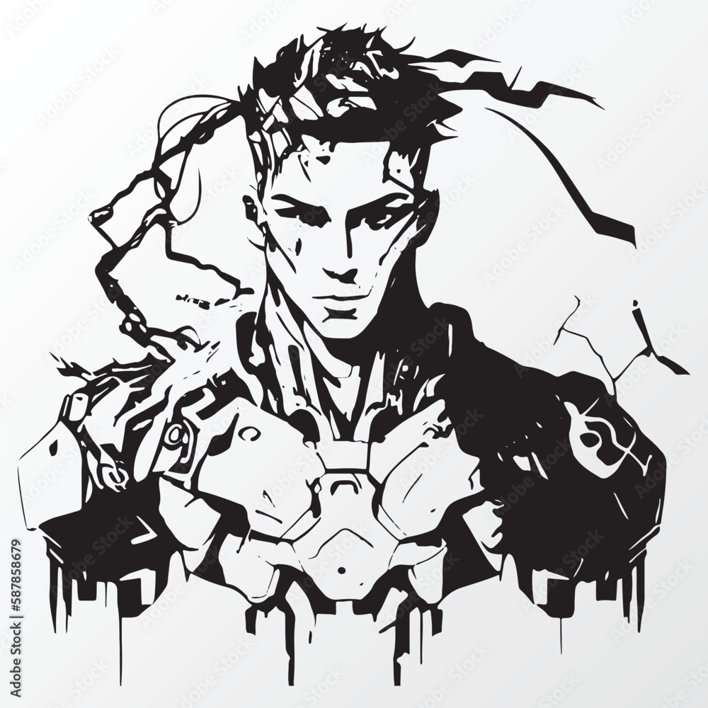Cartoon man robot character sketch in anime style Stock Vector | Adobe ...