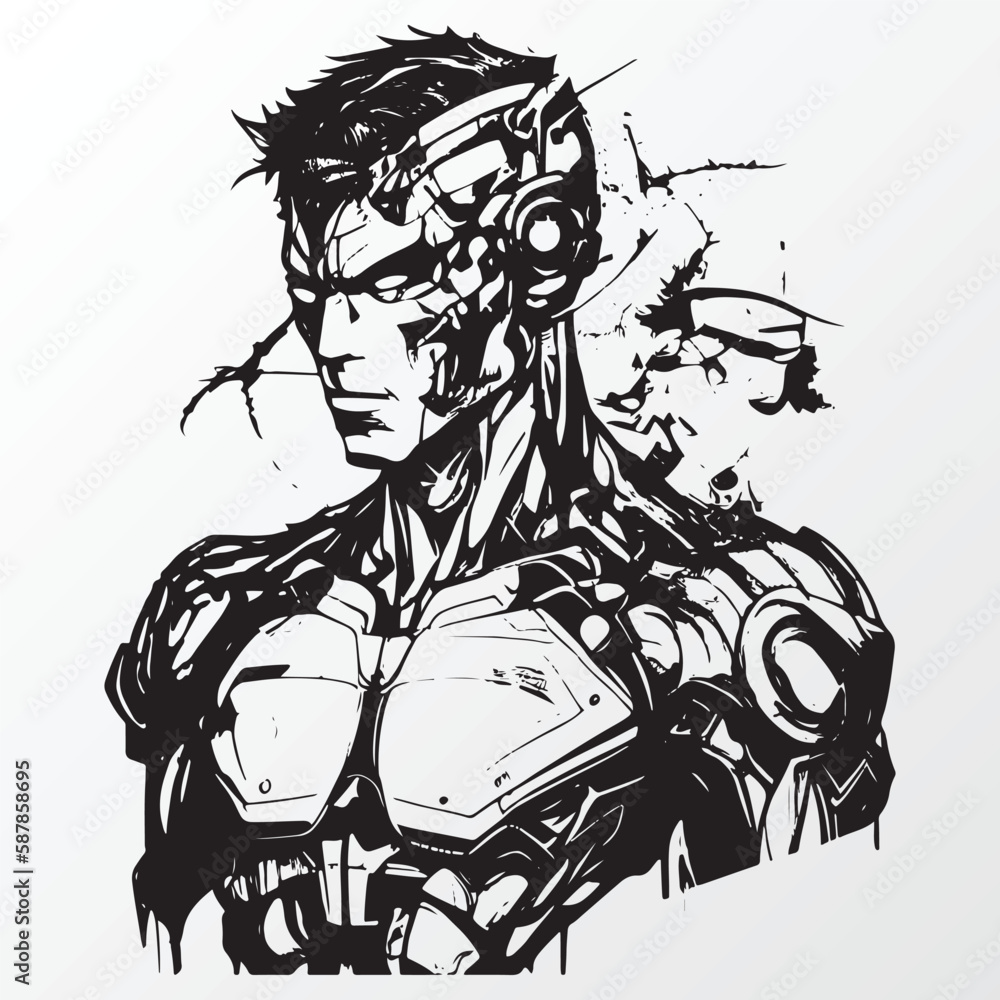 Cartoon man robot character sketch in anime style Stock Vector | Adobe ...
