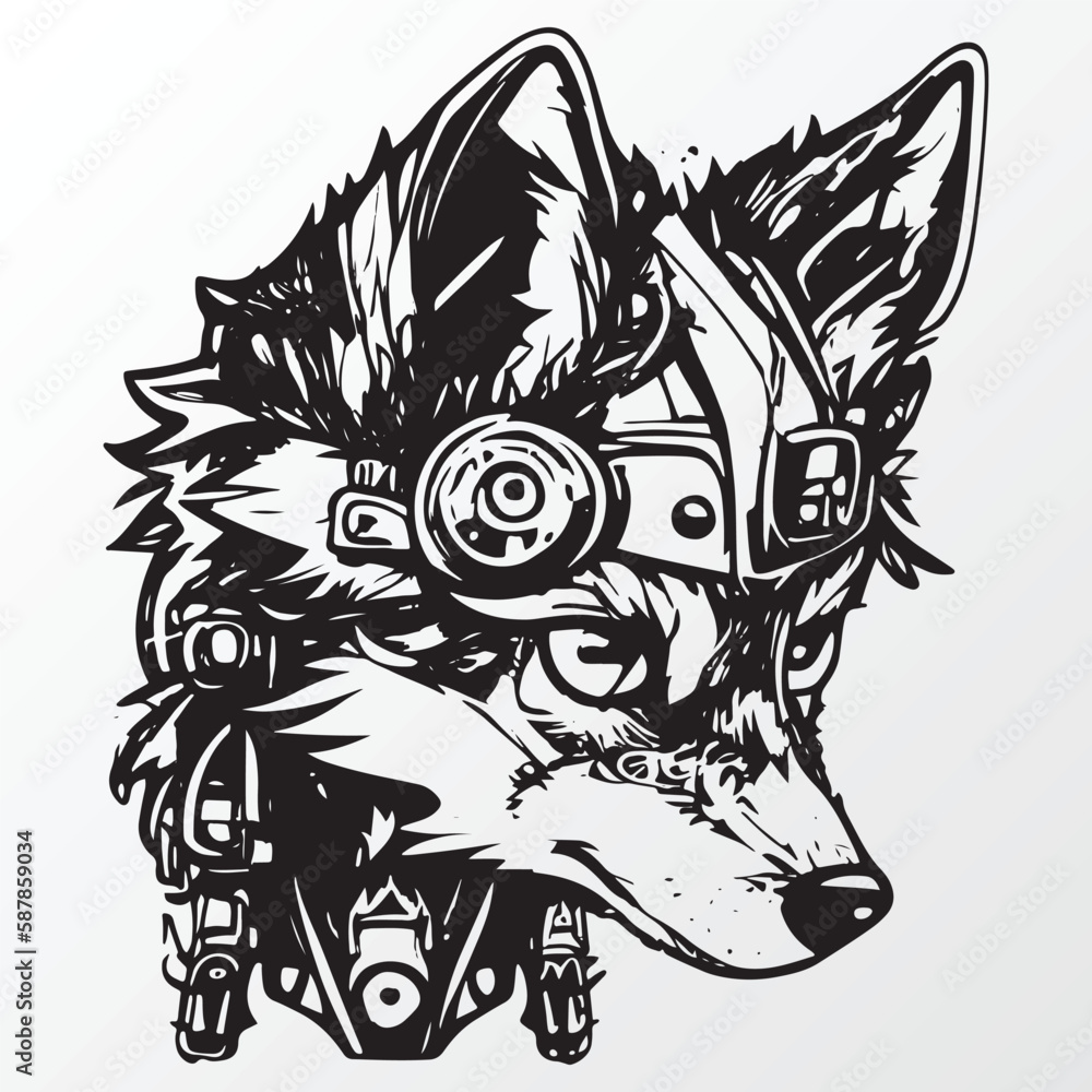 Cartoon wolf robot character sketch in anime style Stock Vector | Adobe ...