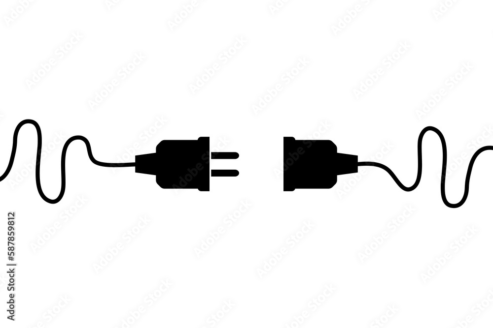 Electric wire Plug and Socket unplugged icon on transparent background ...