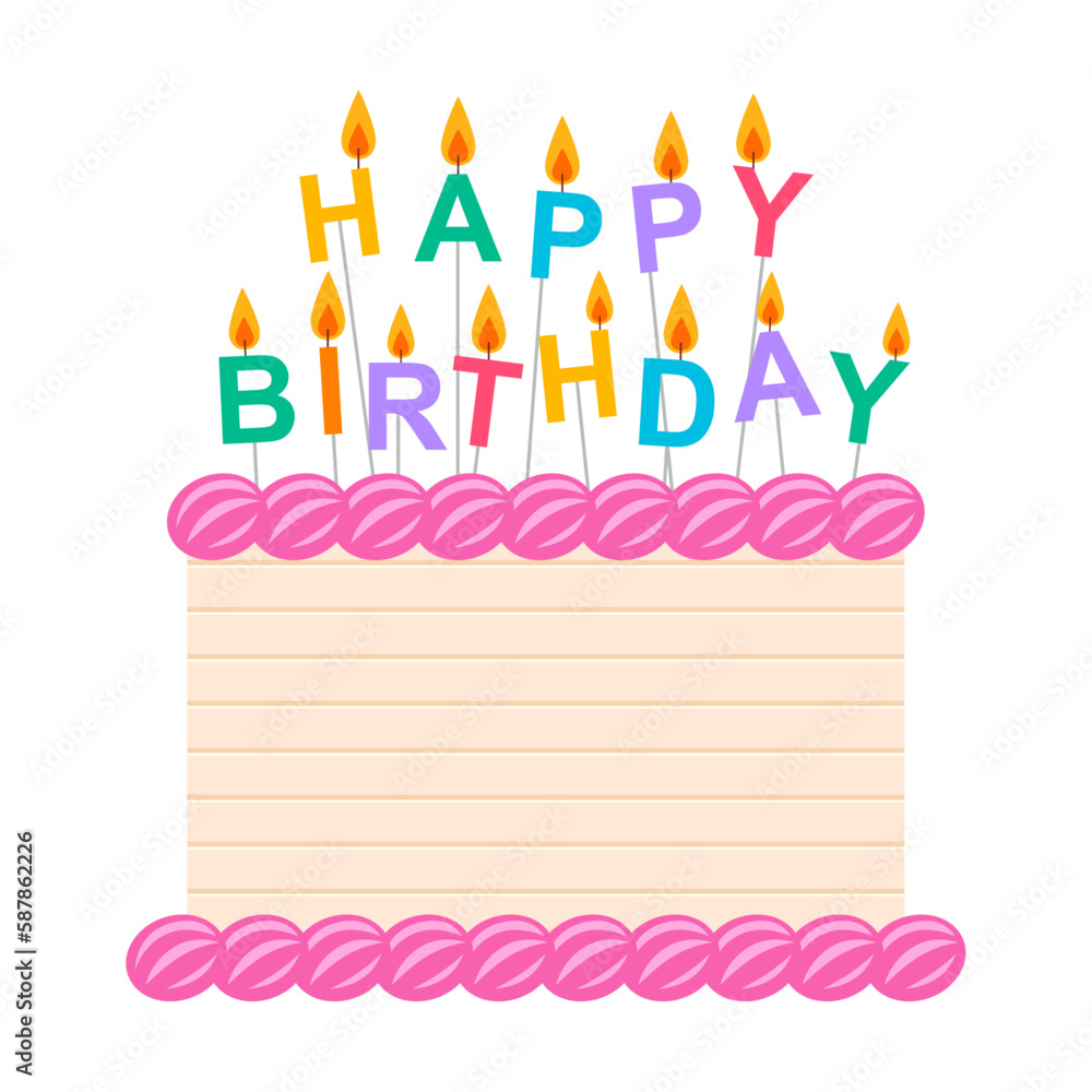 Birthday cake with candles cartoon style, Bakery drawings on white ...