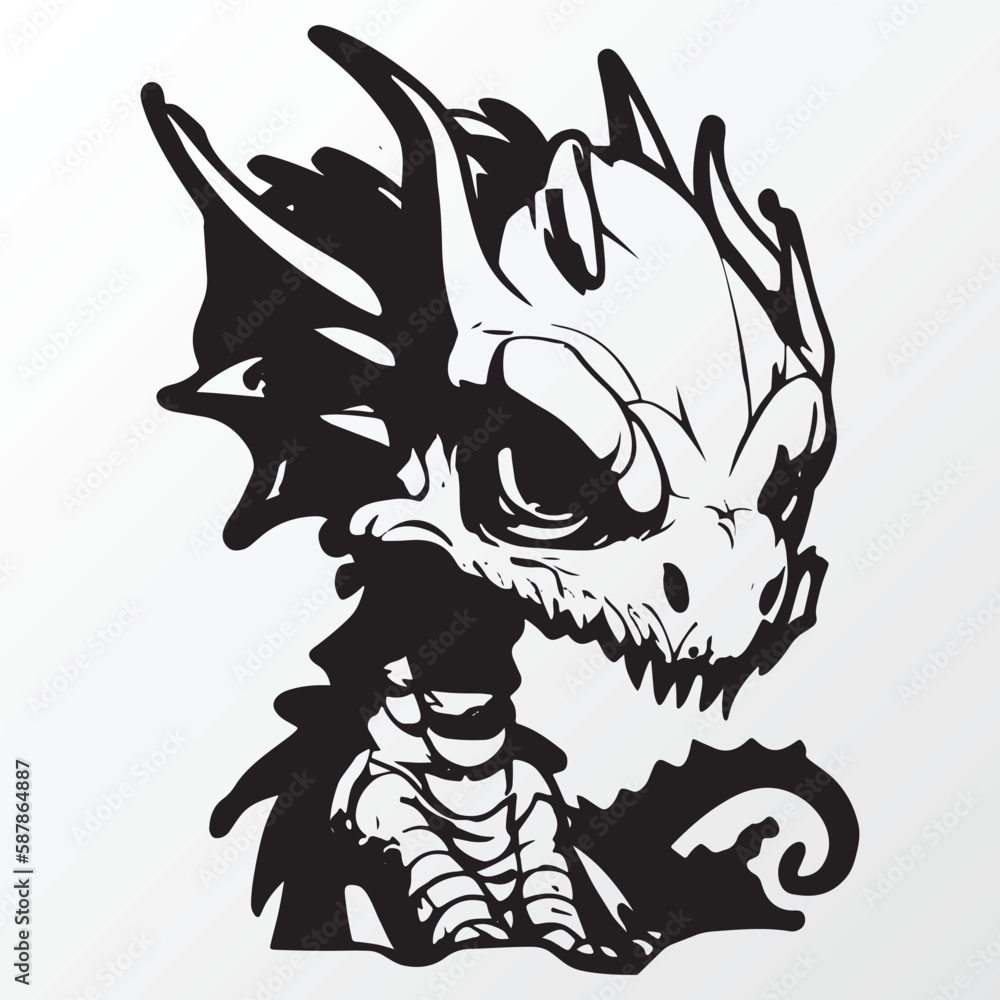 Cartoon animal skull character sketch in anime style Stock Vector ...