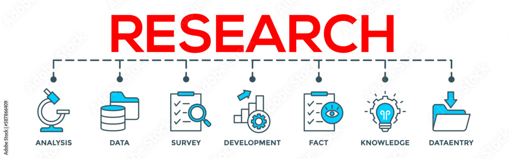 Research concept banner web vector illustration with icon of analysis ...