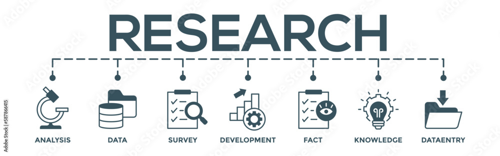 Research concept banner web vector illustration with icon of analysis ...