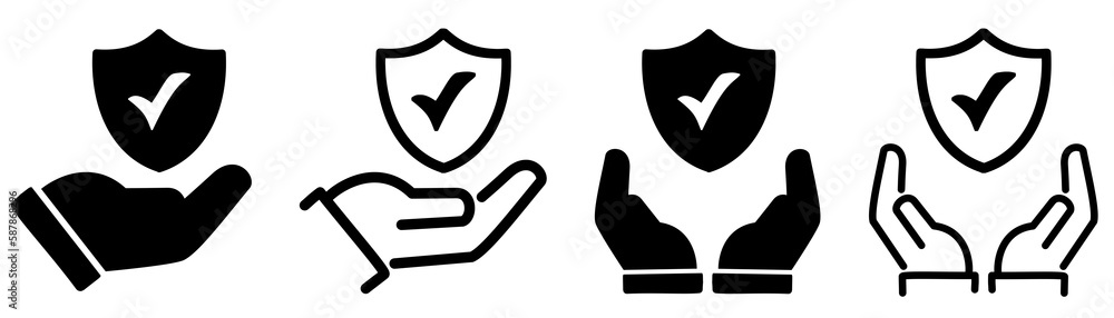 Protection and safety shield care icons set on transparent background ...