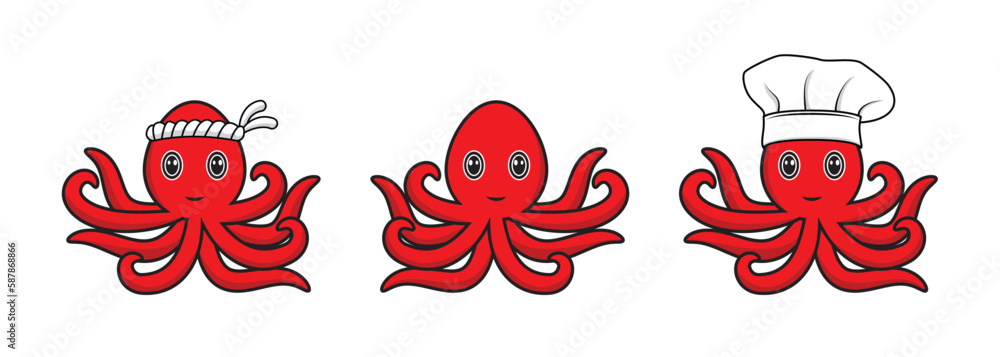 Cute smiling funny Japanese octopus called Tako with and without ...