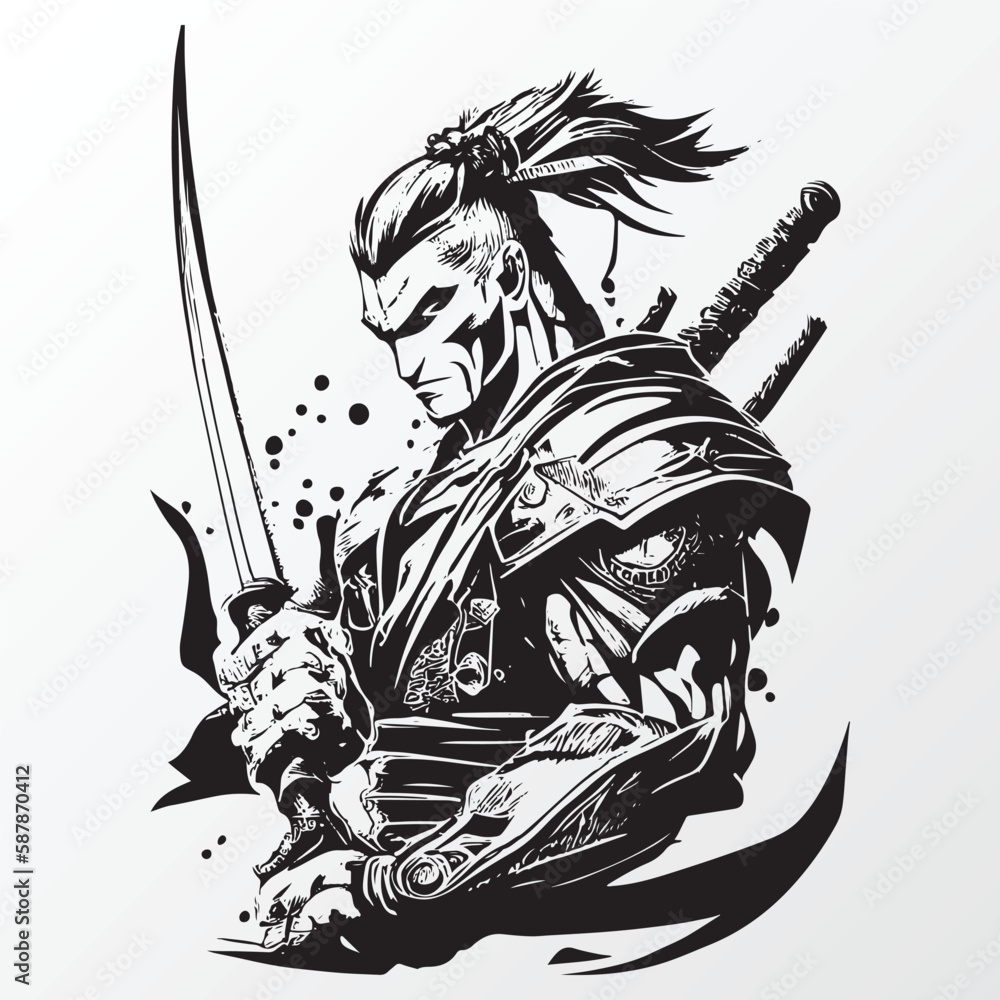 Cartoon samurai man character sketch in anime style Stock Vector ...