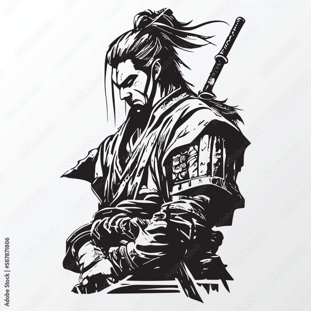 Cartoon samurai man character sketch in anime style Stock Vector ...