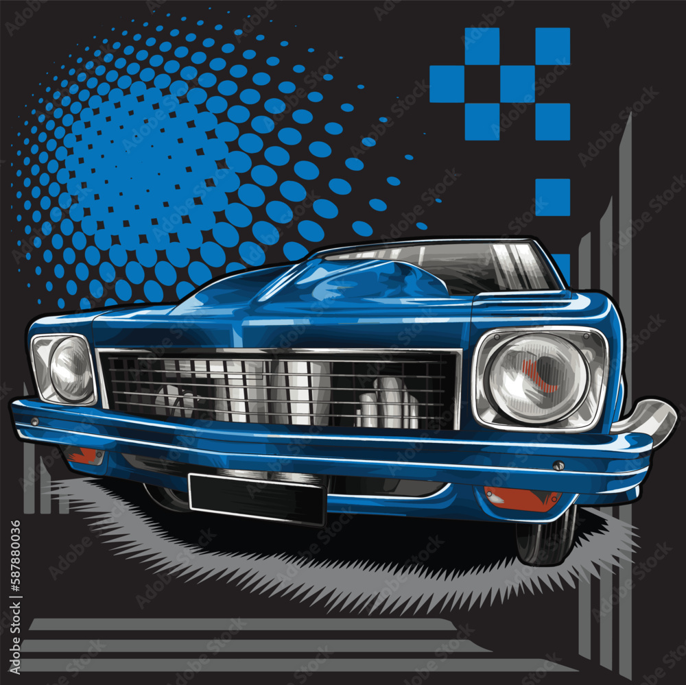 dark blue drag race illustration isolated in black background for ...