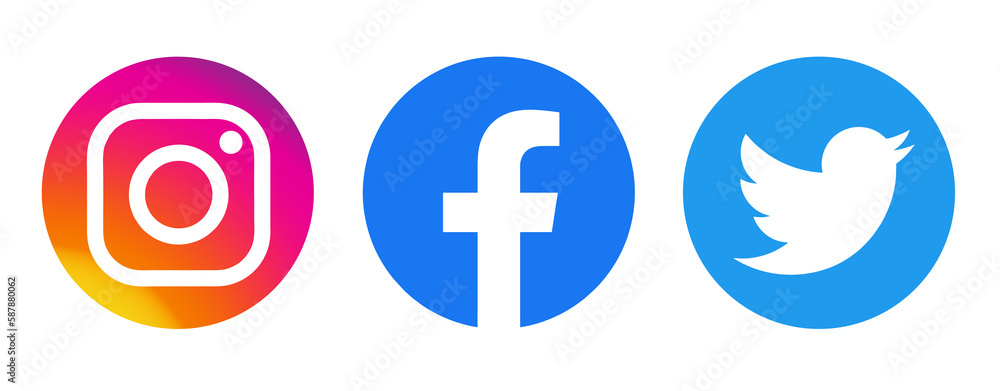 Instagram, facebook and twitter icons png. Round social media logo set ...