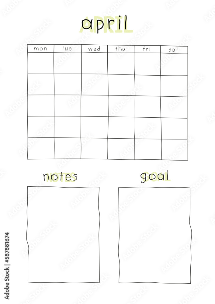 to do list blank plan Glider calendar table for month April for 6 days ...
