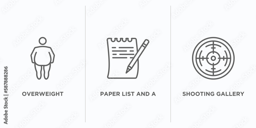 other outline icons set. thin line icons such as overweight, paper list ...