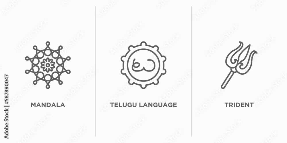 india outline icons set. thin line icons such as mandala, telugu ...