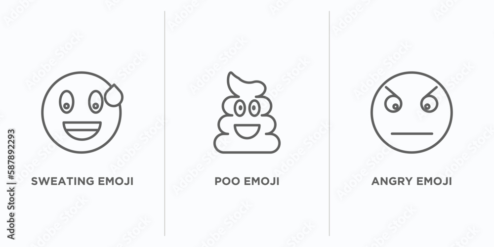emoji outline icons set. thin line icons such as sweating emoji, poo ...