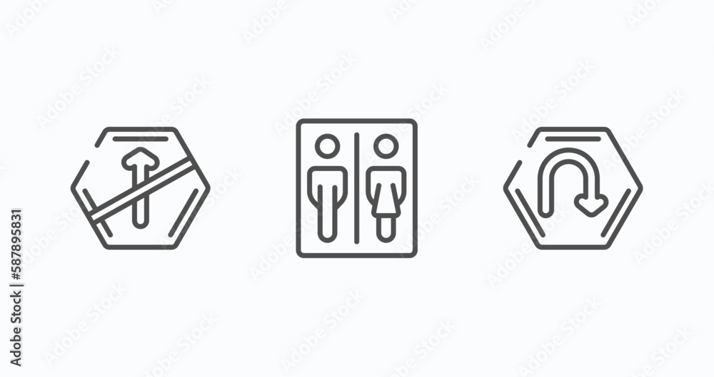 set of 3 thin line icons in traffic signs concept. outline icons ...
