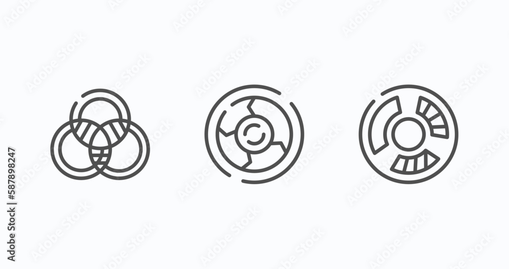 set of 3 thin line icons in business and analytics concept. outline ...