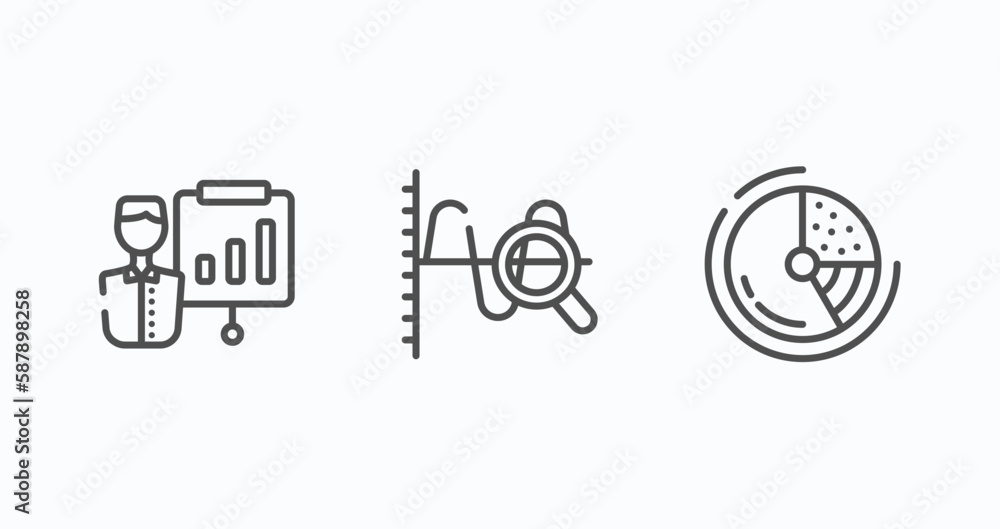 set of 3 thin line icons in business and analytics concept. outline ...