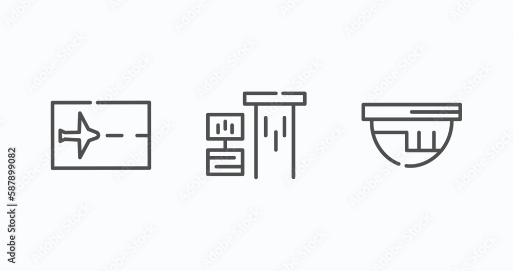 set of 3 thin line icons in airport terminal concept. outline icons ...