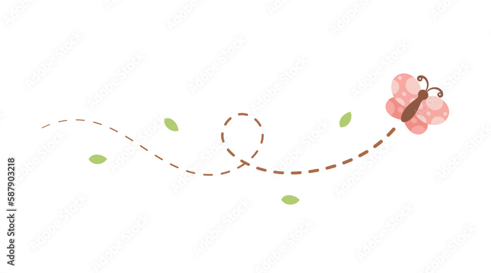 Flying Butterfly trail with dashed line route. Nature Spring Summer ...