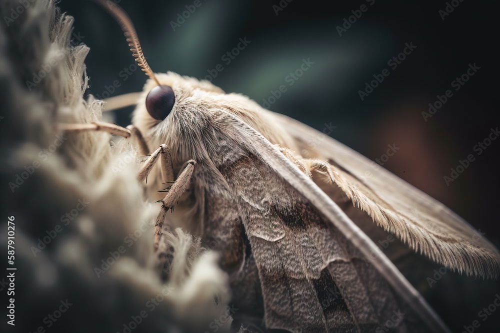 a close up of a moth on a plant with a blurry back ground behind it and ...