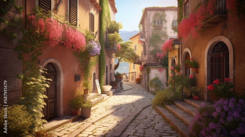 Picturesque European Village Scene: Charming Cobblestone Streets ...
