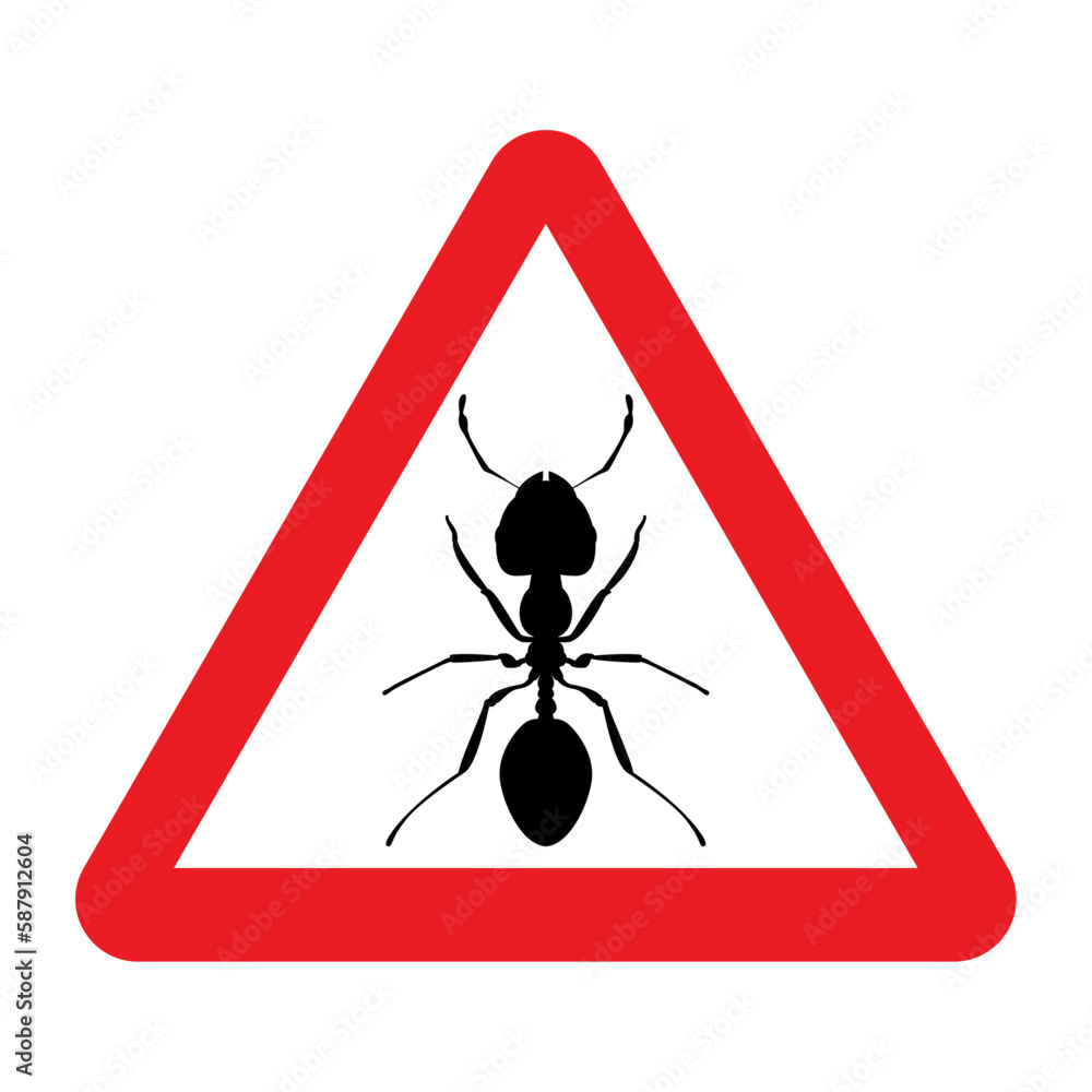 Ants warning sign. Vector illustration of red triangle sign with ant ...