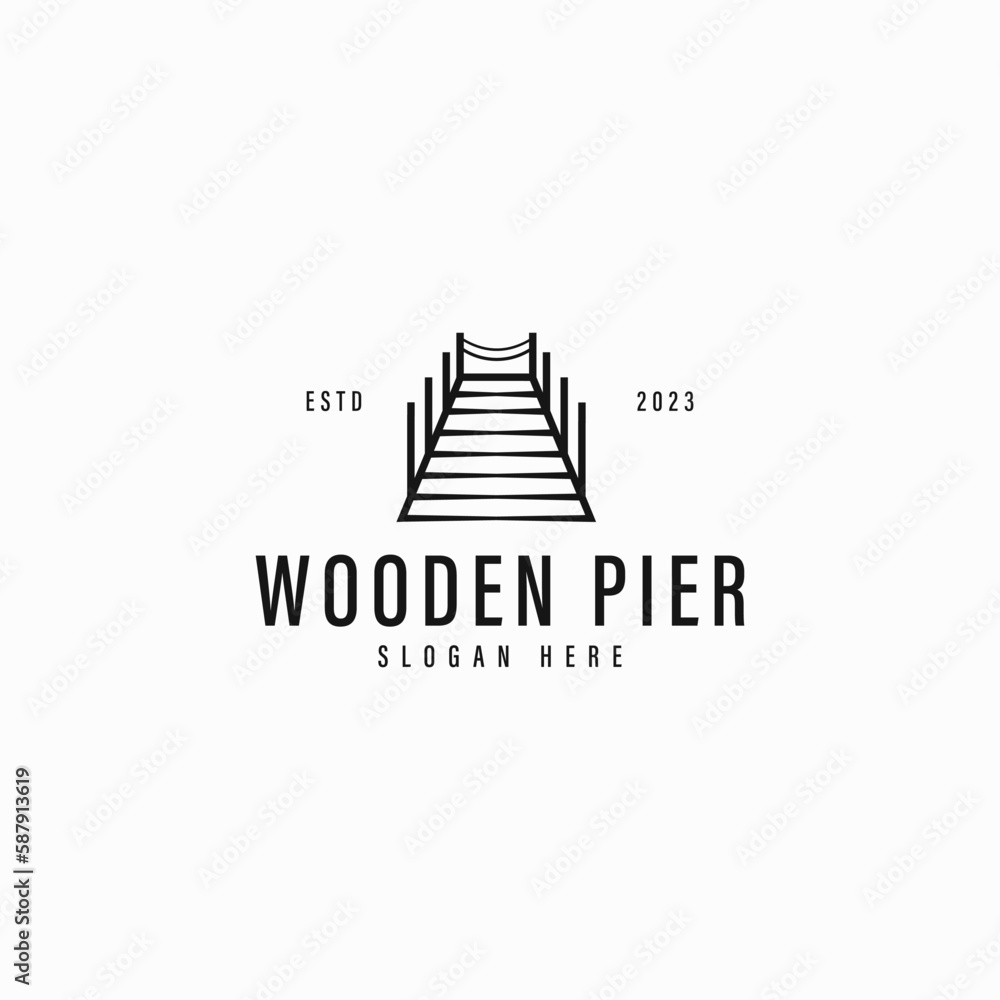 vintage wooden pier logo vector design with outline, modern and elegant ...