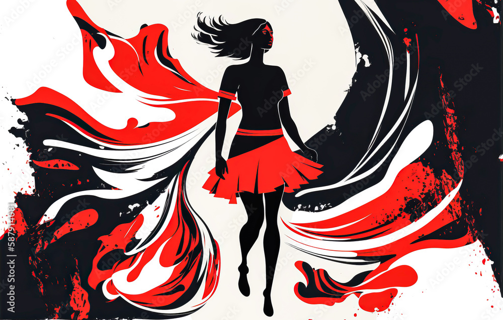 Stylized abstract image depicting a lone woman standing proud ...