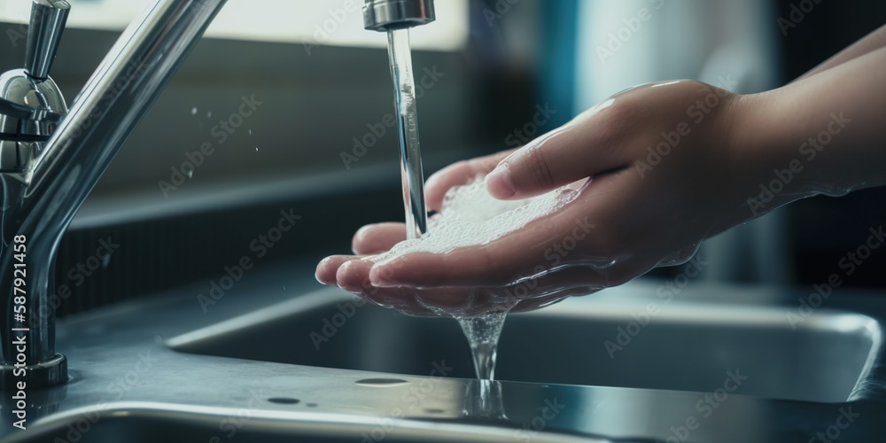 Washing hands with liquid soap under running water to protect against ...