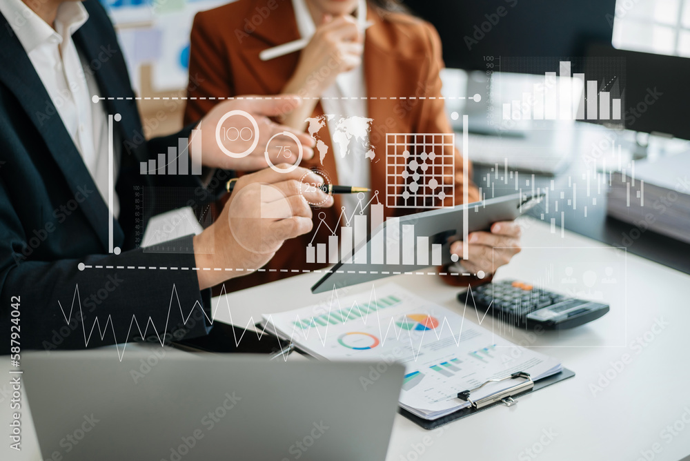 Data Management System with Business Analytics concept. business team ...