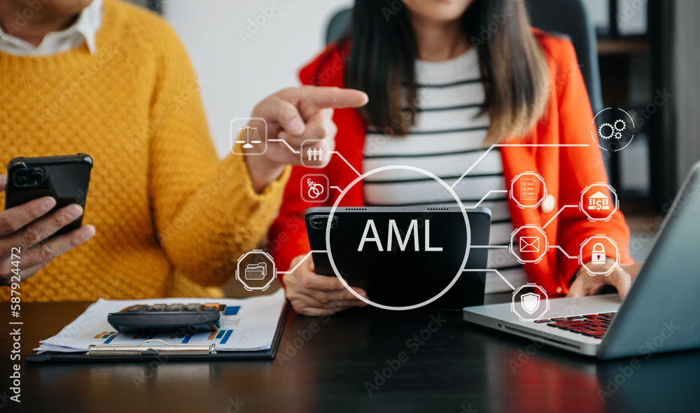 AML Anti Money Laundering Financial Bank Business Concept. judge in a ...