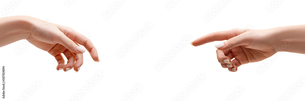 Moment of weightless. Two male hands trying to touch like a creation of ...