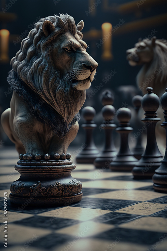 The Royal Lion King chess pieces on a chess board, winner of bussiness ...