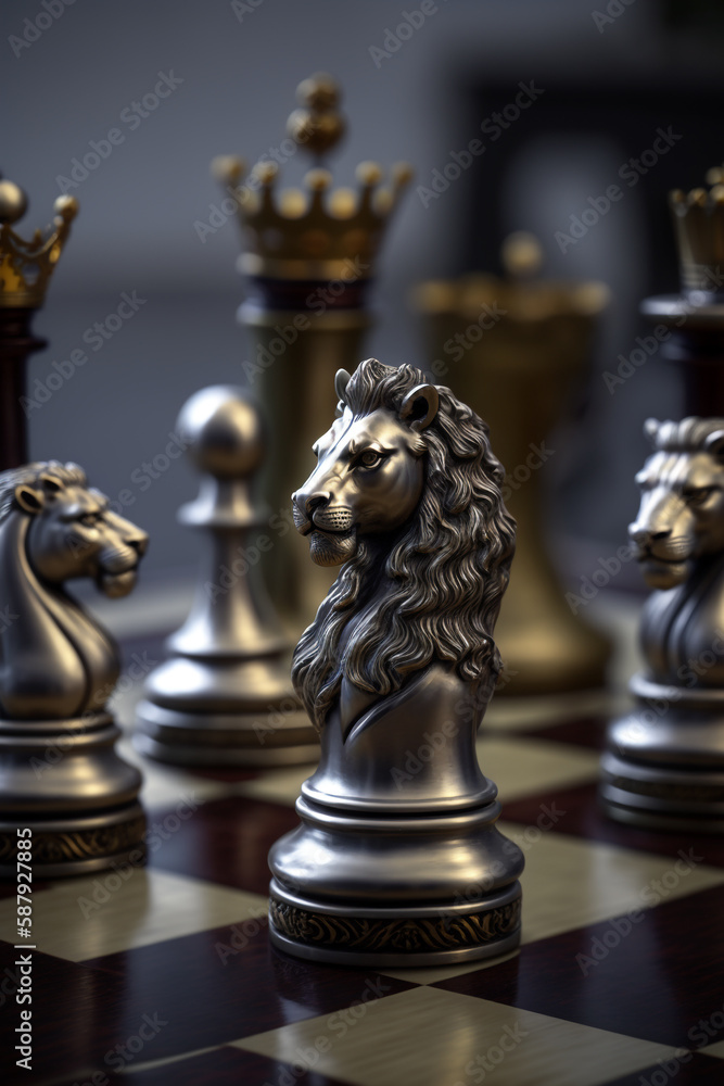 The Royal Lion King chess pieces on a chess board, winner of bussiness ...