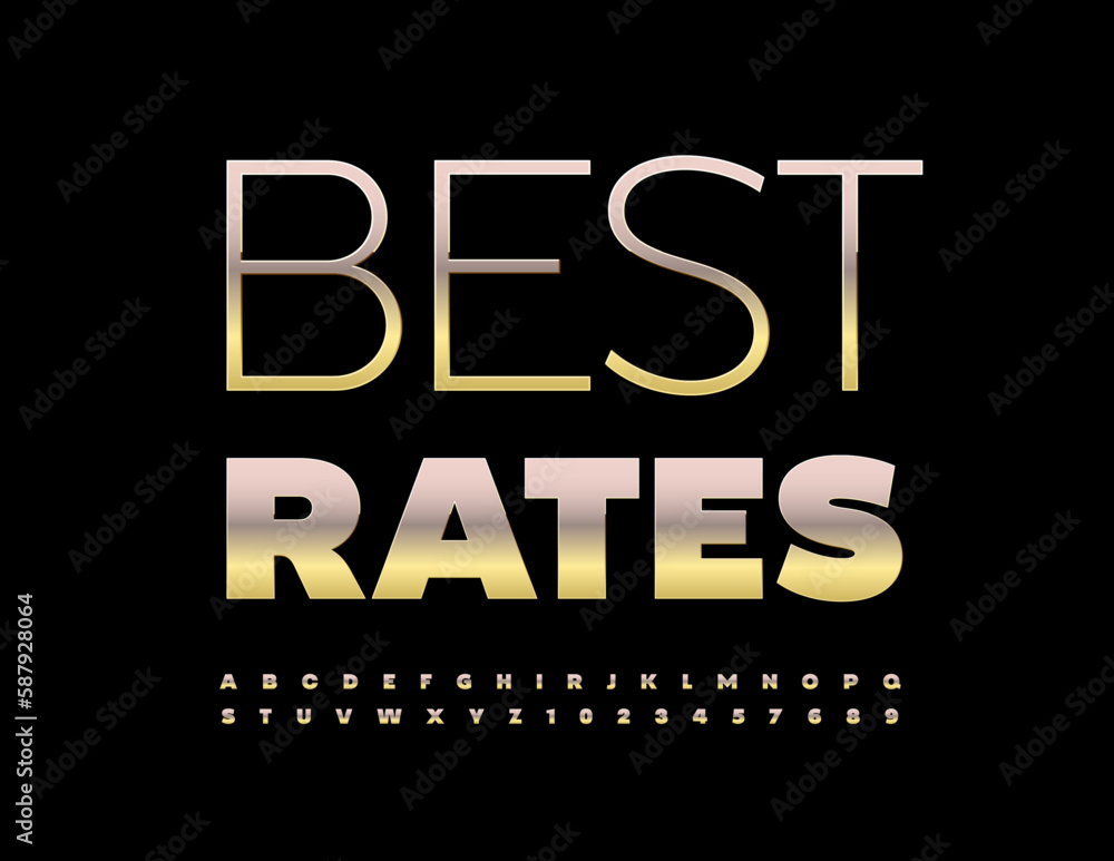 Vector marketing sign Best Rates. Artistic Golden Font. Set of modern ...
