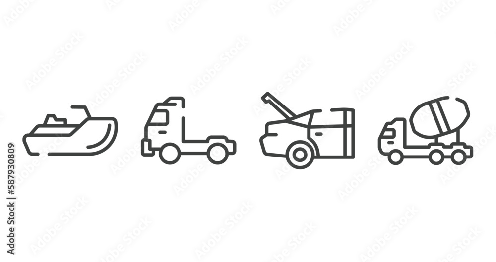 transporters outline icons set. thin line icons sheet included sea ...