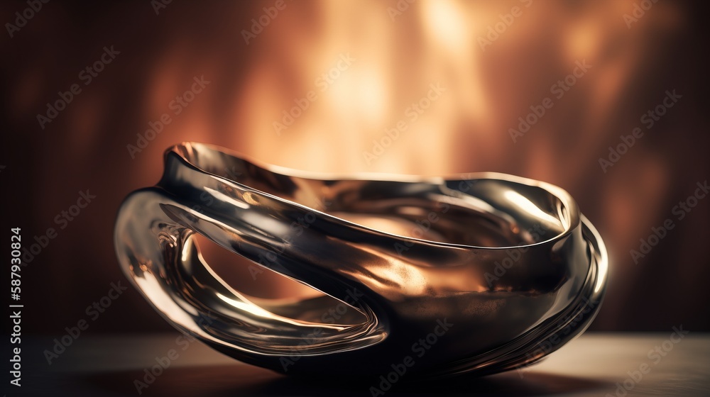 a shiny metal object on a table with a blurry back ground and a dark ...