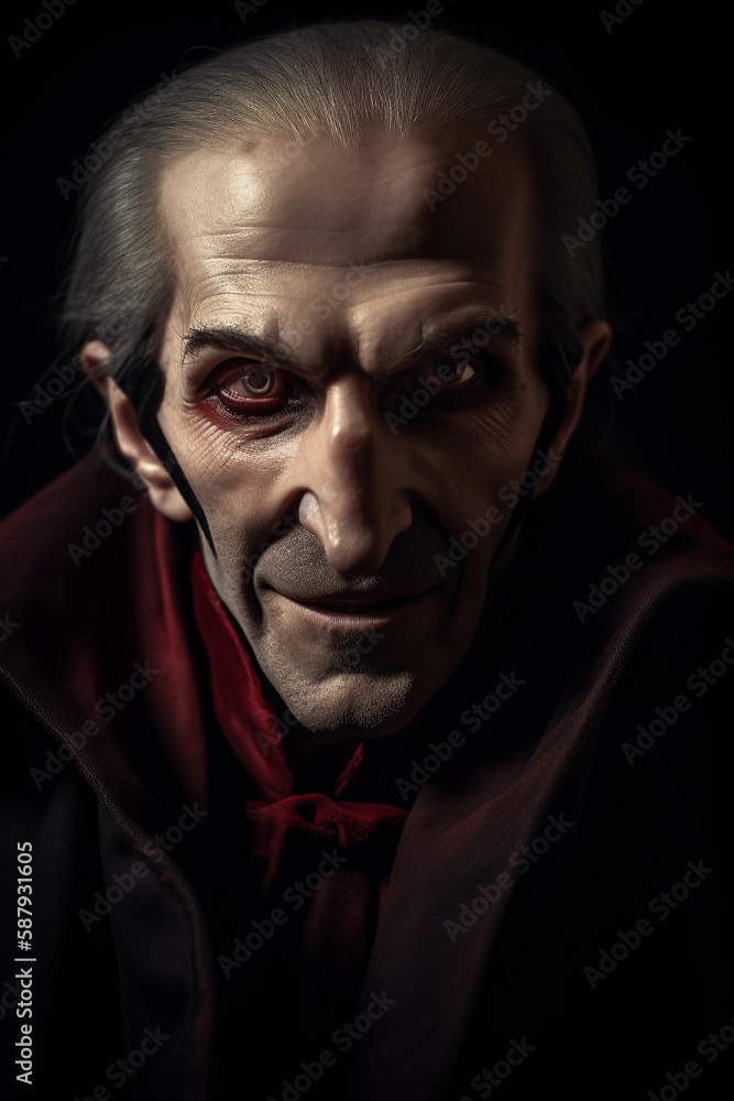 portrait of old frightening vampire man count dracula demon. Generative ...